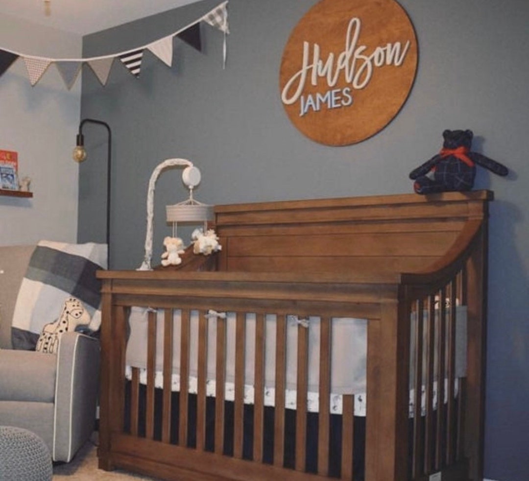 Nursery Baby Name Sign, 12-36 Inch, Baby Shower, Round Plaque ...