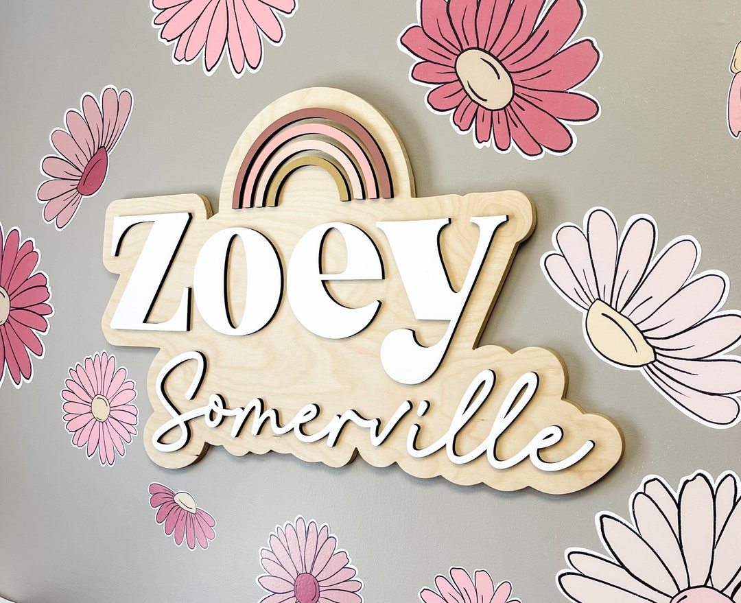 Rainbow Name Sign, Nursery Name Sign, Pink Rainbow Nursery Decor, Name ...