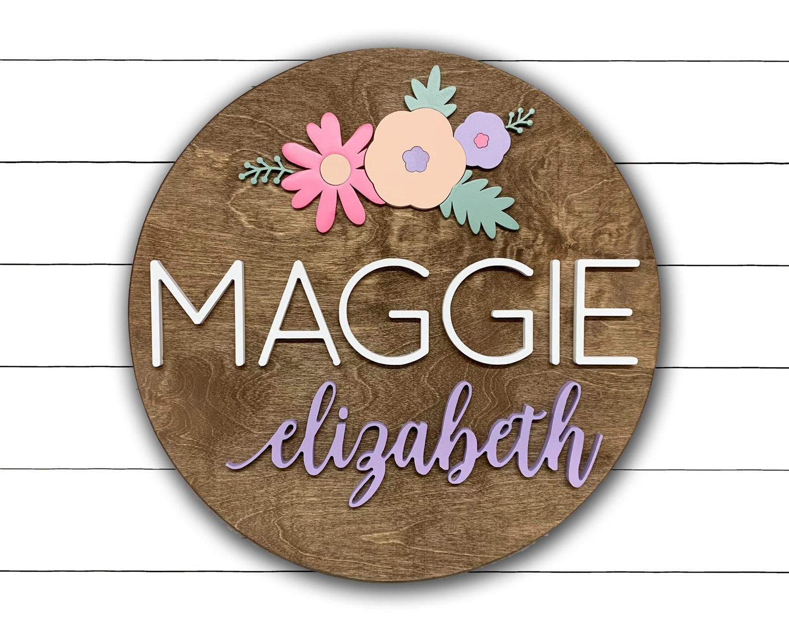 Custom Name Sign Round Baby Name Sign Floral Nursery Room - Etsy