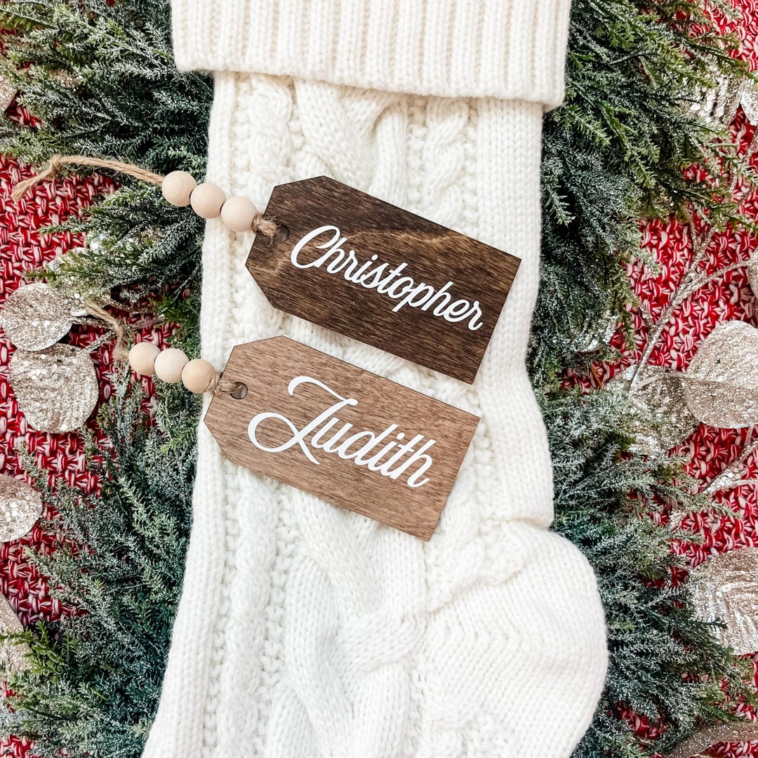 Personalized Wooden Stocking Tag, Stocking Name Tags, Farmhouse Name ...