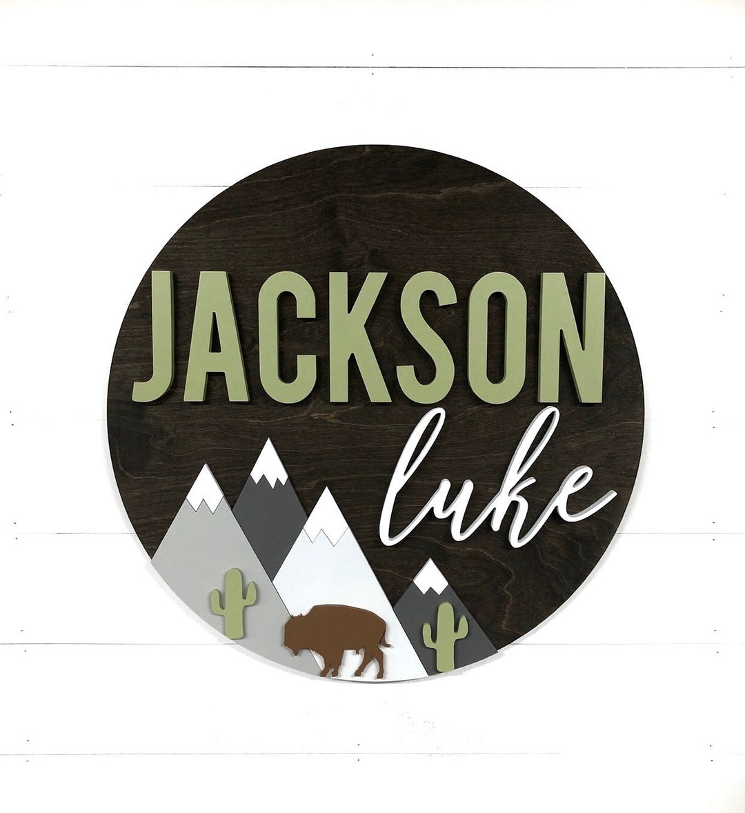 Nursery Name Sign | Buffalo Bison Mountain Sign | 18-36 Inch ...