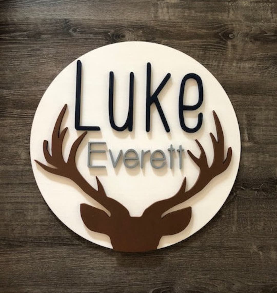 Custom Name Sign | Round | Antler | Baby Name | Boy Nursery Sign | Baby ...