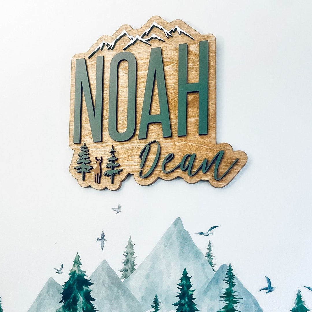 Custom Woodland Theme Name Sign, Wildlife Nursery Decor, Woodland 3D ...