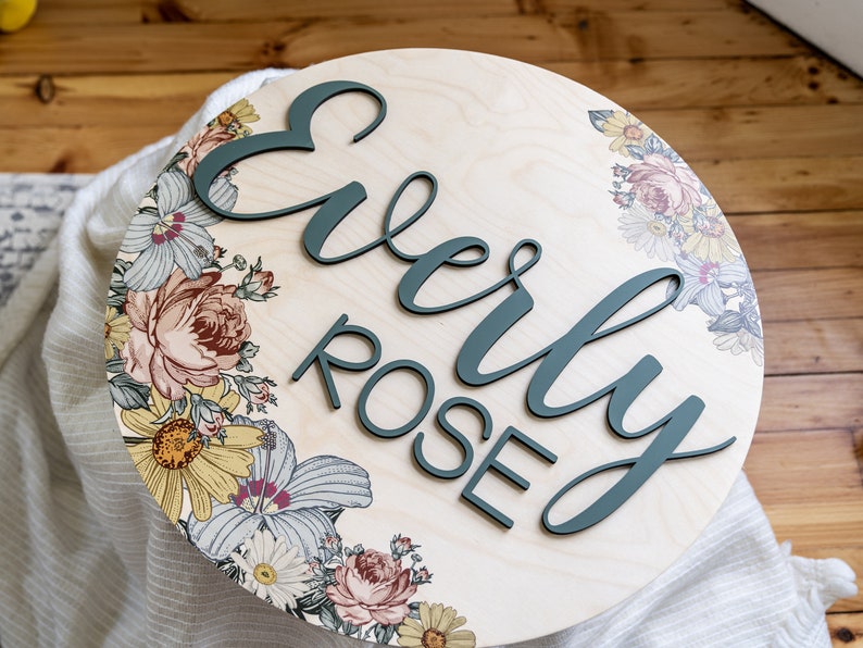 Round 3D Nursery Name Sign Boho Floral Pattern 18-36 Inch - Etsy