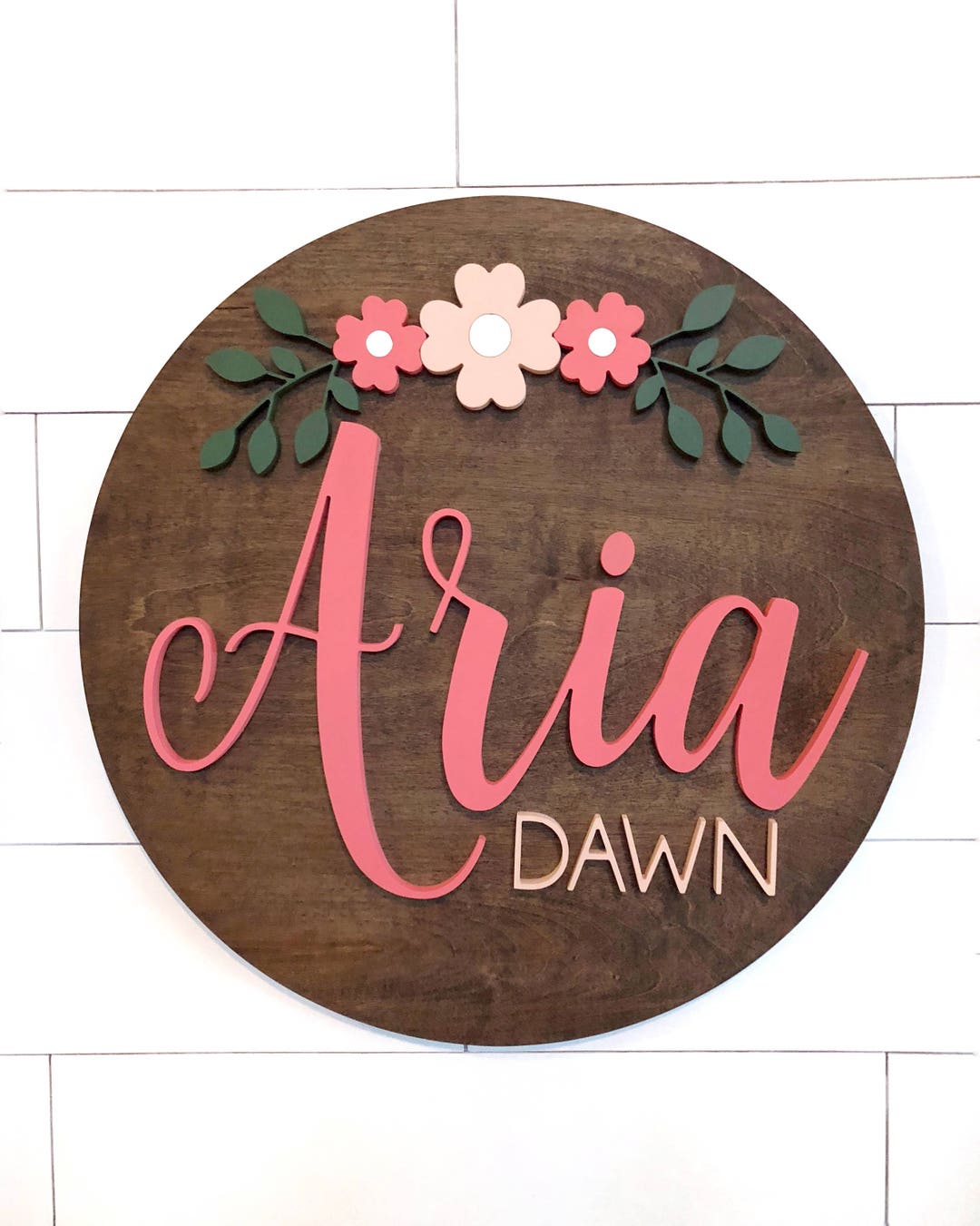 Custom Flower Name Sign | 18"-36"| Round Sign | Child or Baby Name ...