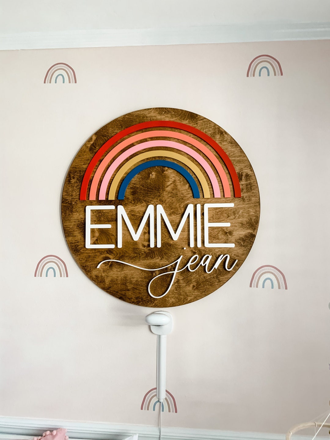 Rainbow Name Sign | Wood Nursery Sign | Round Nursery Name Sign | Birth ...