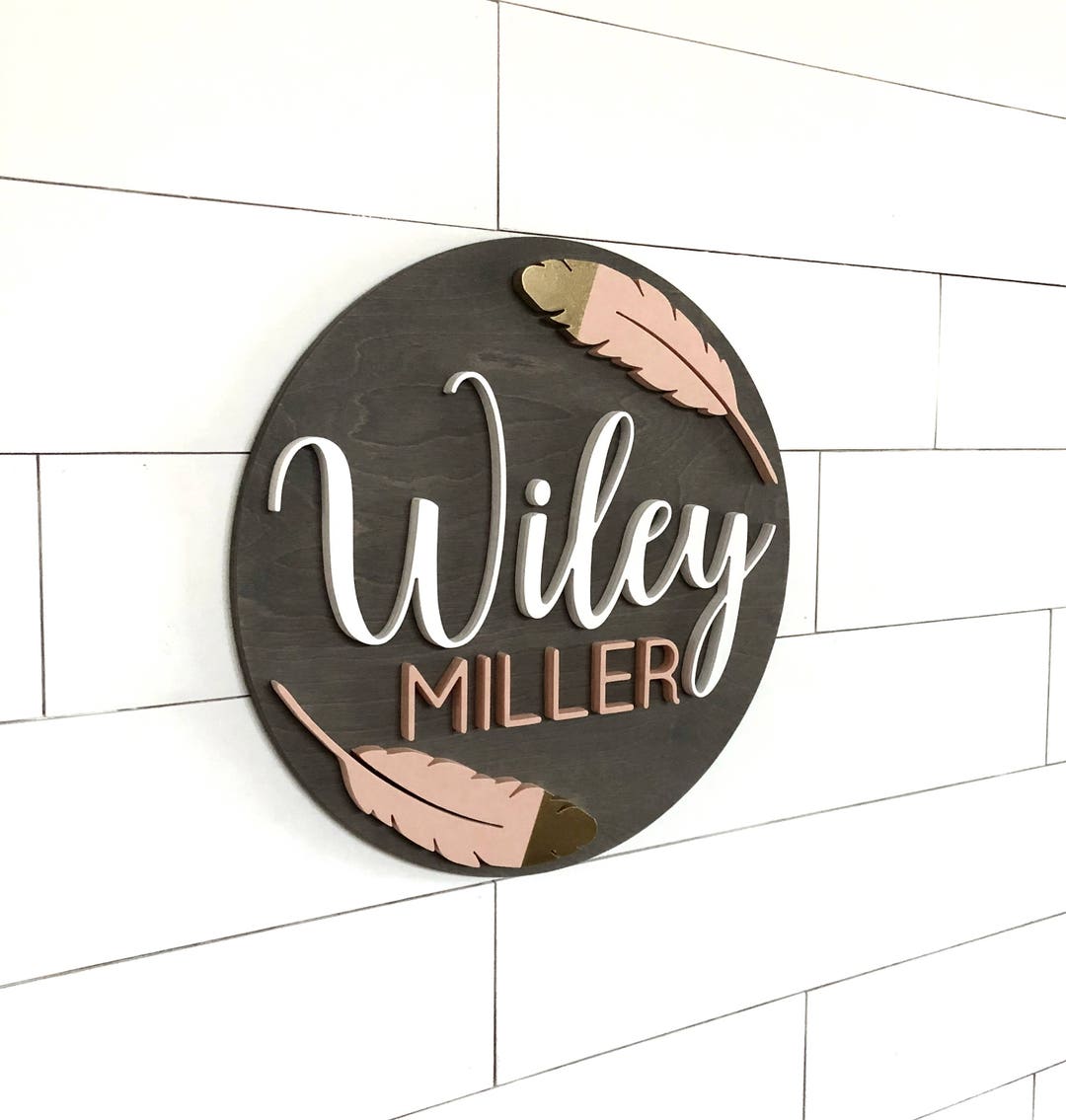 Custom Name Sign | Round Sign | Baby Name Sign | Nursery Feather Decor ...