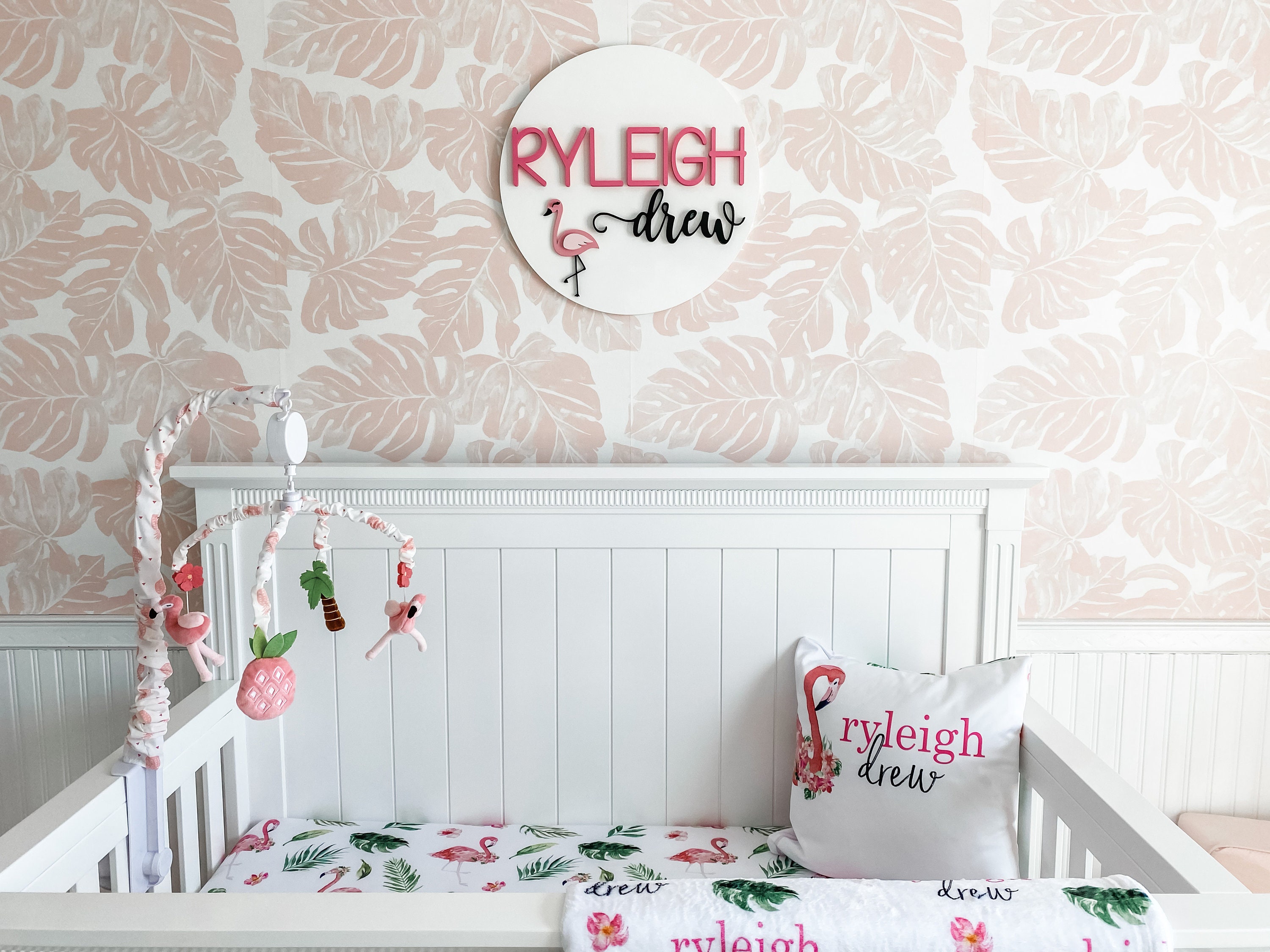 Custom Name Sign | Round Sign | Baby Name Sign | Flamingo Nursery ...