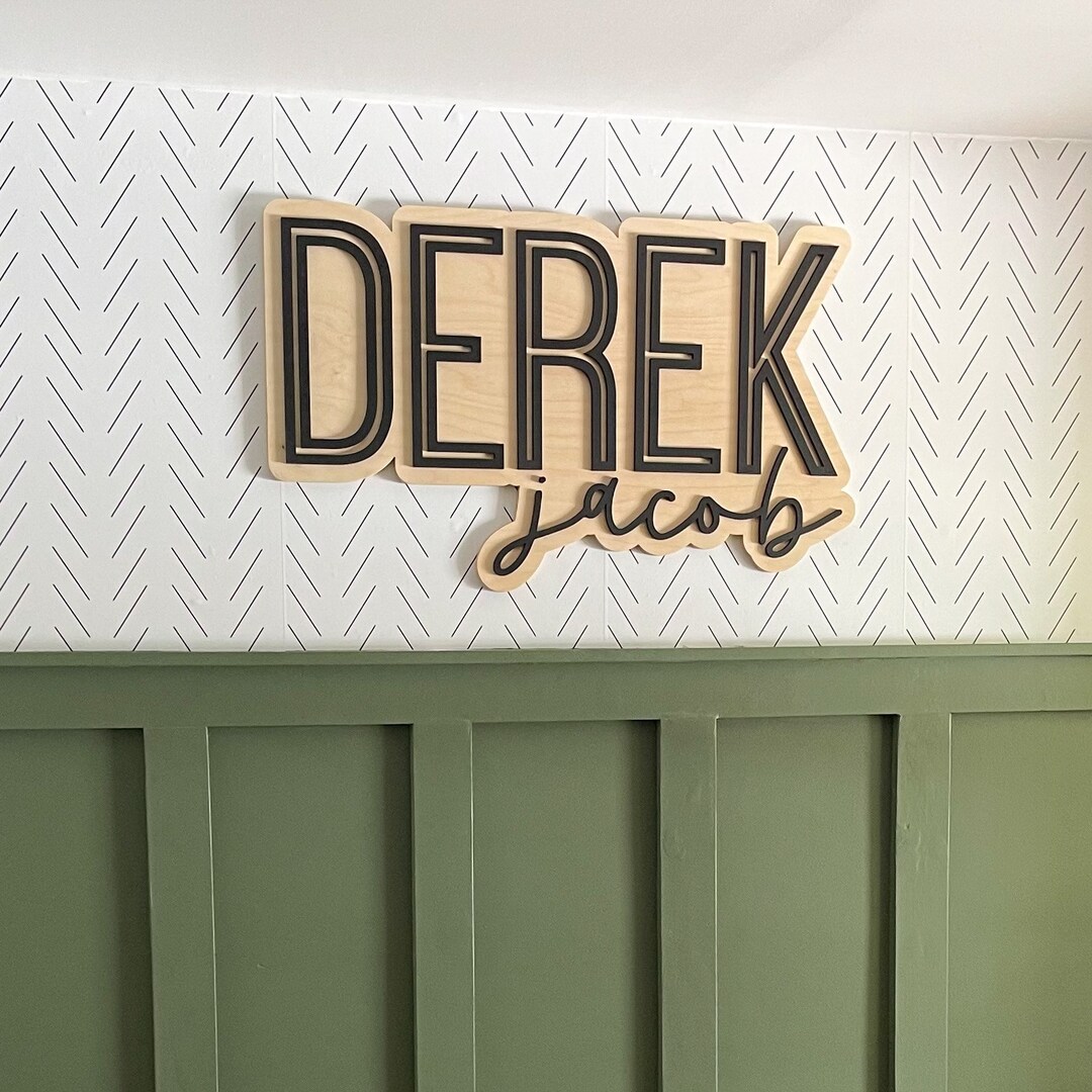 Large Wood Name Sign, Layered Names, Boho Nursery Name Sign, Baby ...
