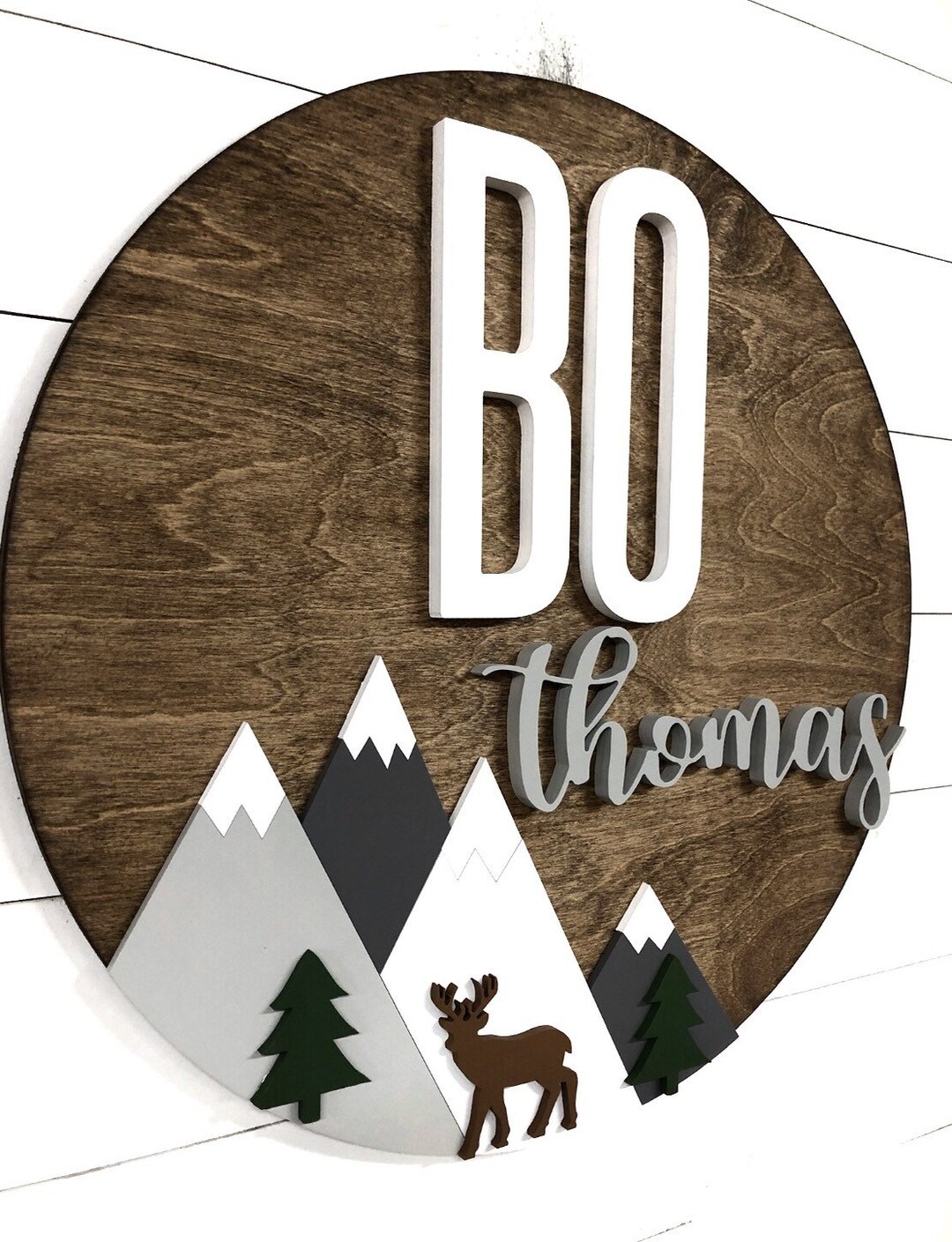 Custom Wooden Mountain Sign | 18-36" Deer Woodland Theme | Outdoor ...