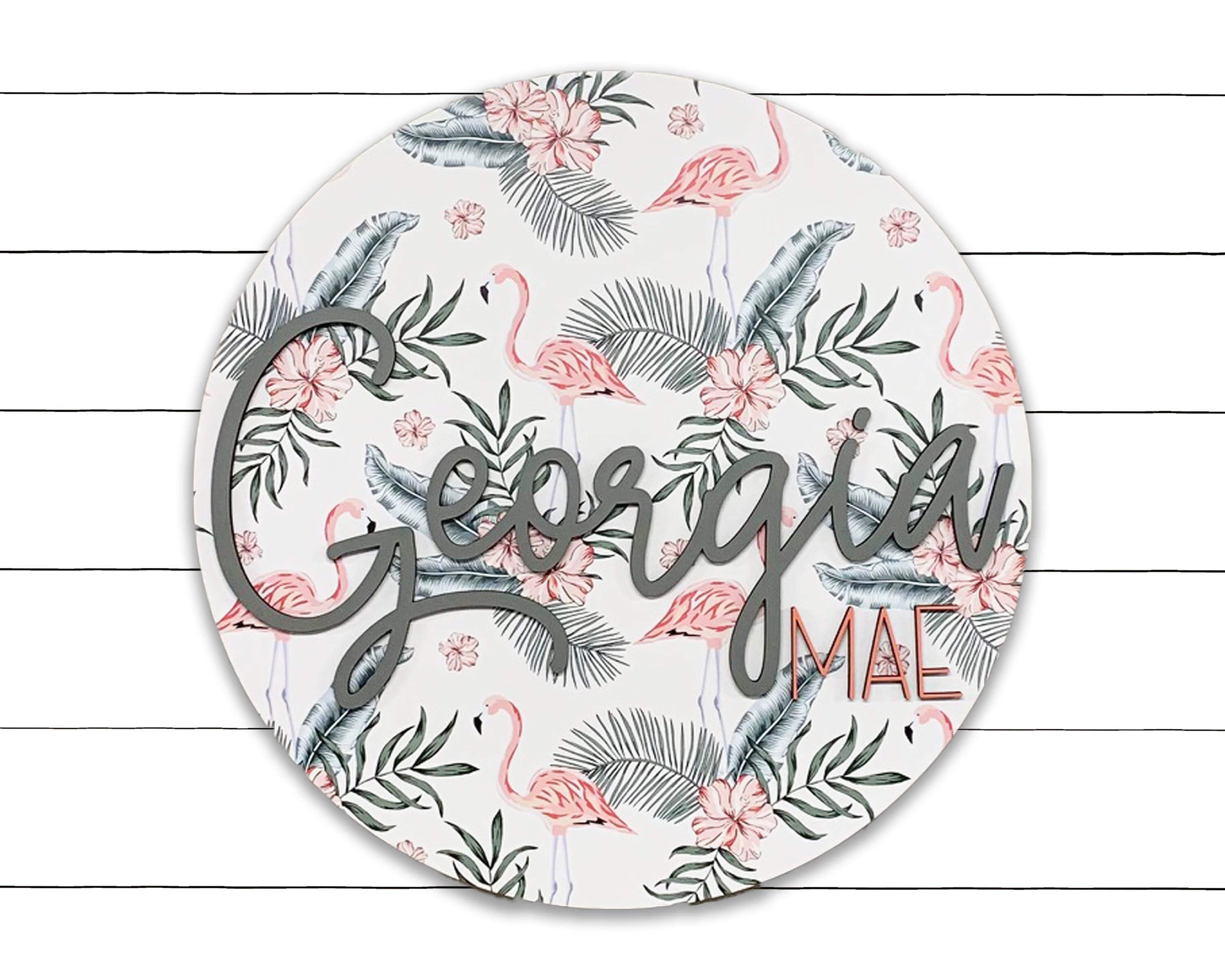 Printed Background Custom Name Sign | Flamingo Baby | Baby Name Sign ...
