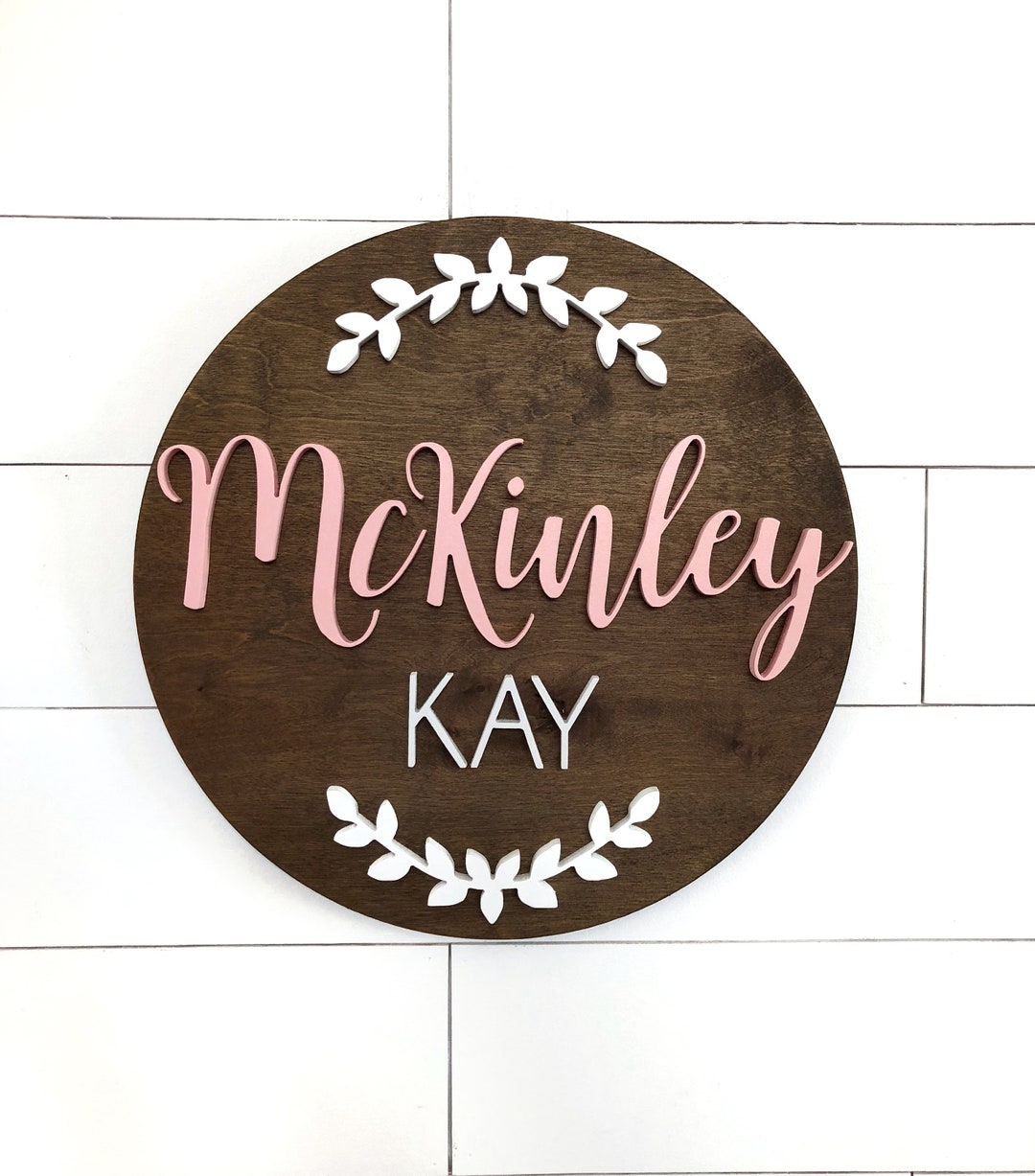 Custom Name Sign Round Sign Baby Name Sign Nursery Room Decor Wood Sign ...