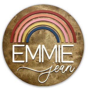 Rainbow Name Sign | Wood Nursery Sign | Round Nursery Name Sign | Birth ...