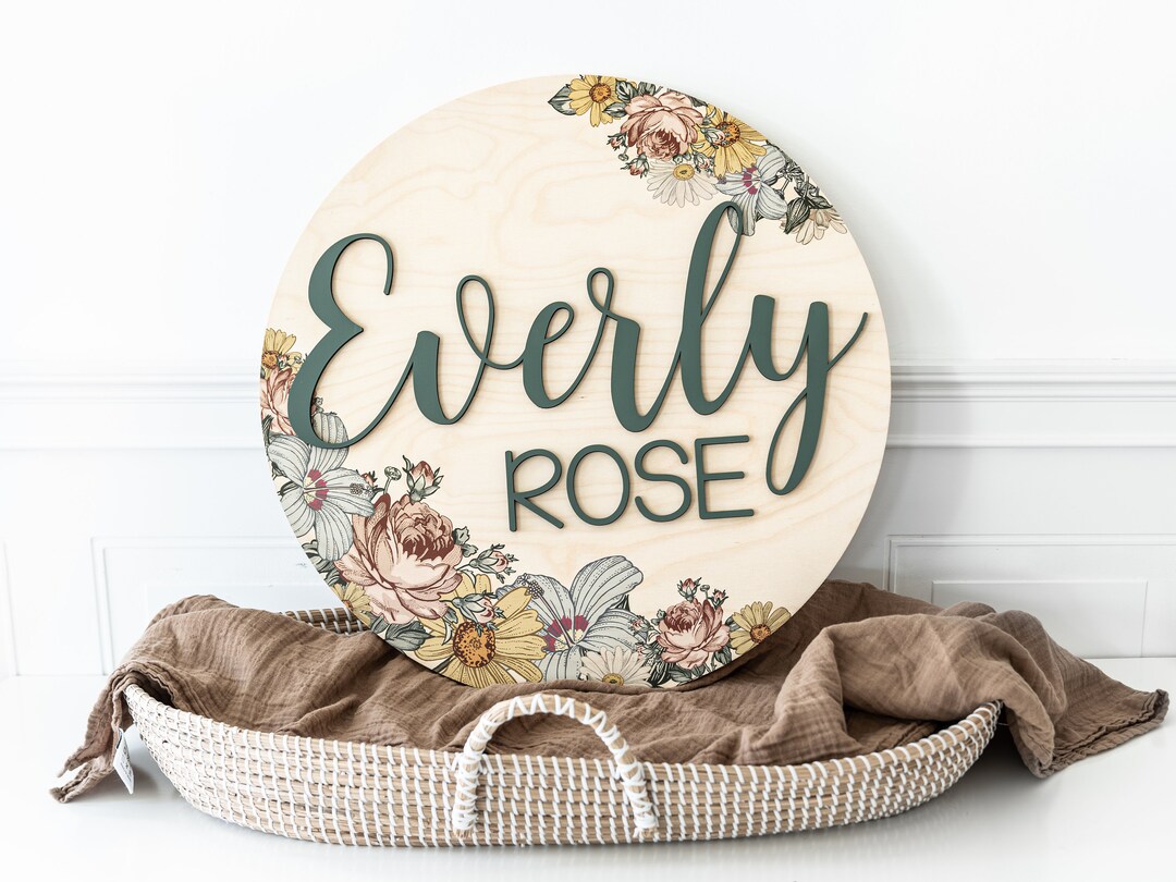 Round 3D Nursery Name Sign Boho Floral Pattern 18-36 Inch - Etsy