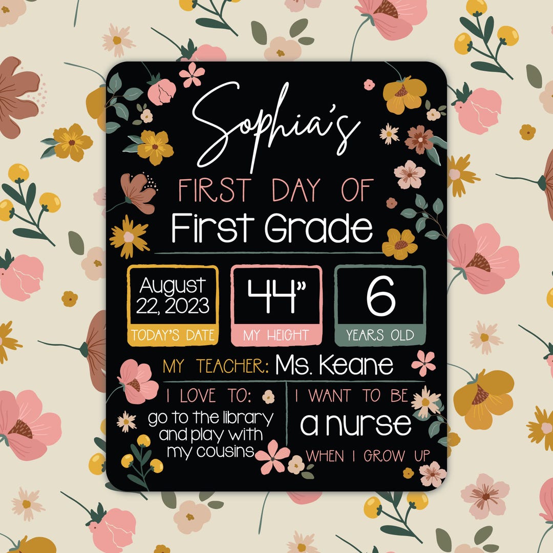 Floral First Day of School Sign, Last Day of School Sign, Reversible ...