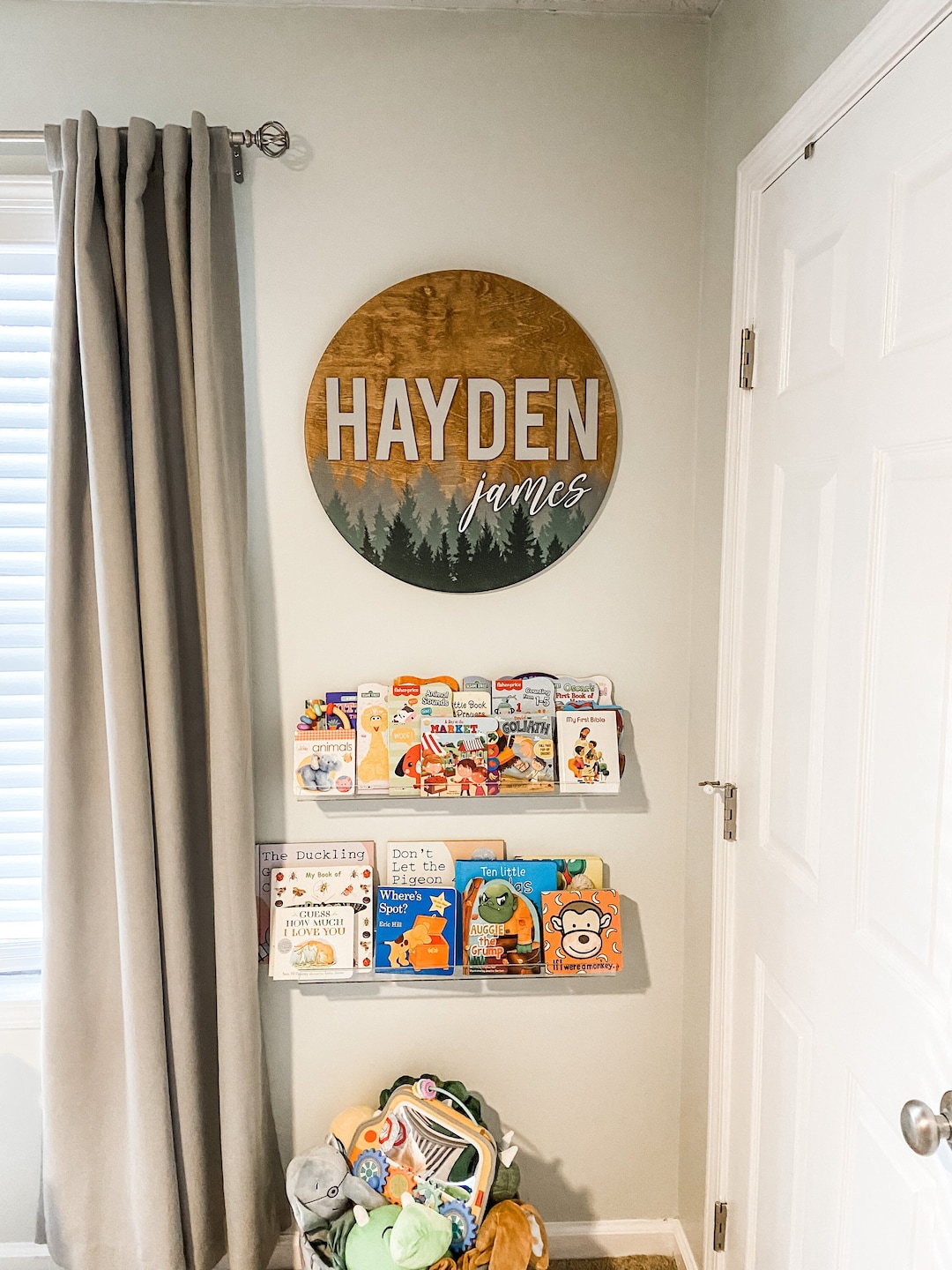 Round 3D Nursery Name Sign Pine Tree Pattern, Personalized Wooden Name ...