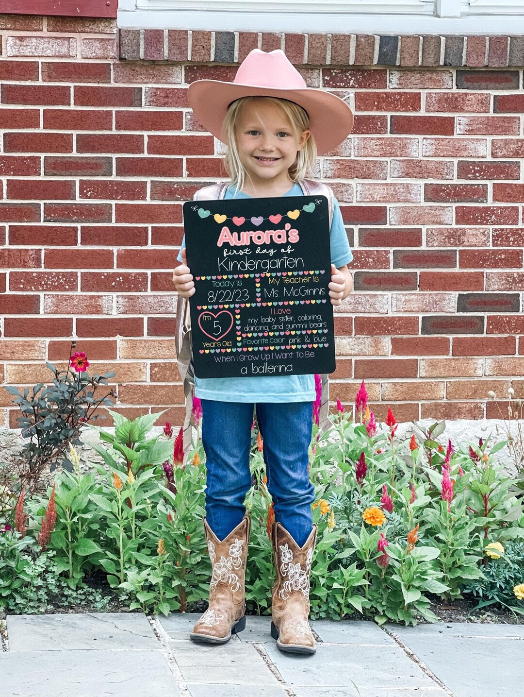 First Day of School Sign, Cute School Sign for Girl, Reversible First ...