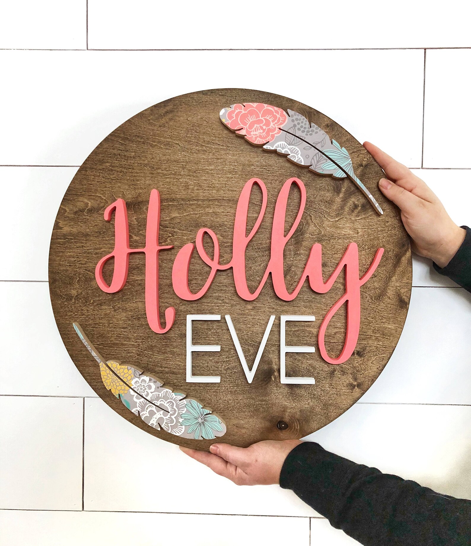 Custom Feather Name Sign Round Sign Child or Baby Name - Etsy