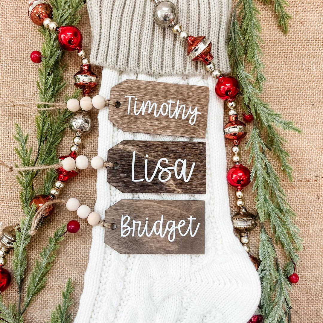Personalized Wooden Stocking Tag, Holiday Stocking Name Tags, Farmhouse ...