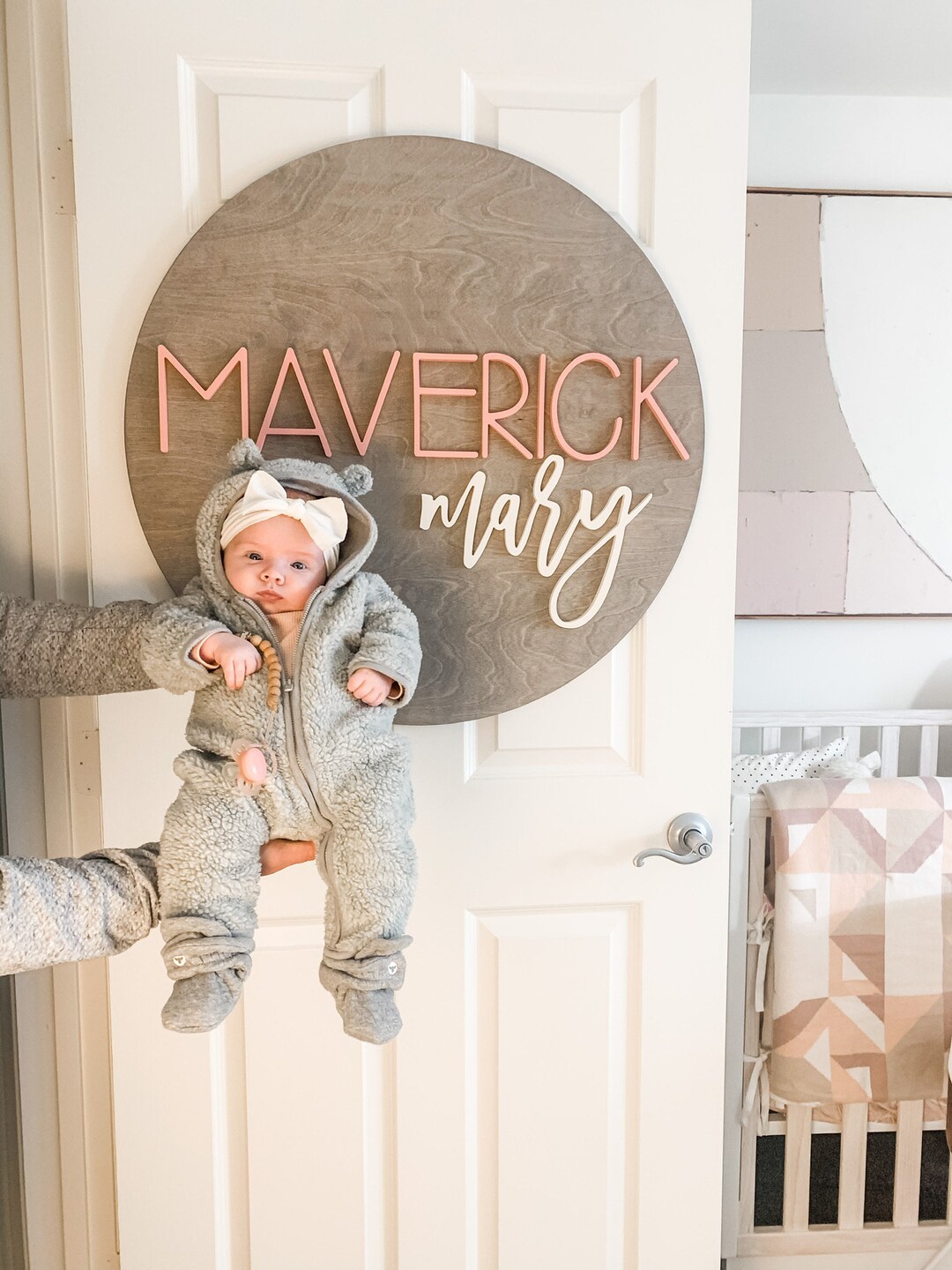 Wooden Nursery Name Sign | Round Sign | Baby Name Sign | Crib Sign ...
