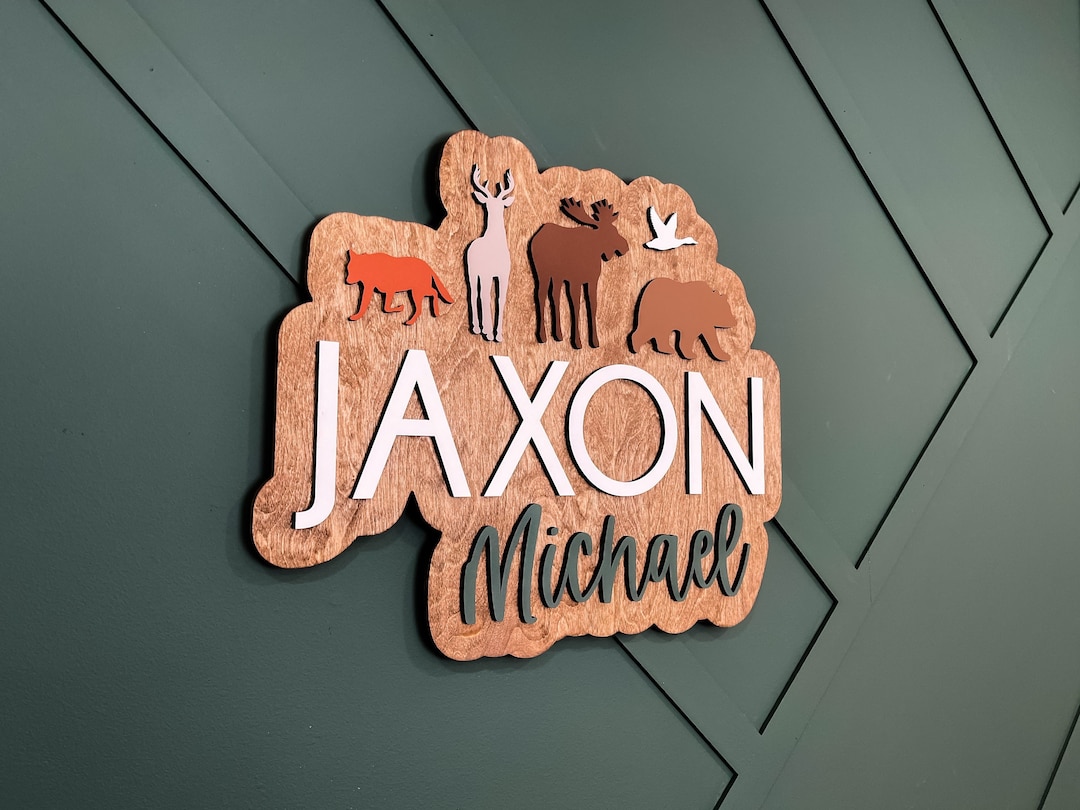Custom Woodland Theme Name Sign, Wildlife Nursery Decor, Woodland 3D ...