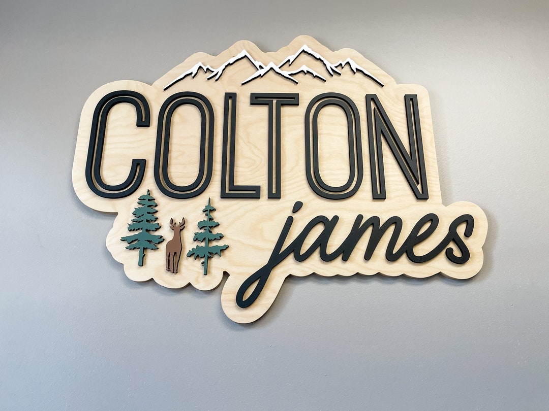 Custom Woodland Theme Name Sign, Wildlife Nursery Decor, Woodland 3D ...
