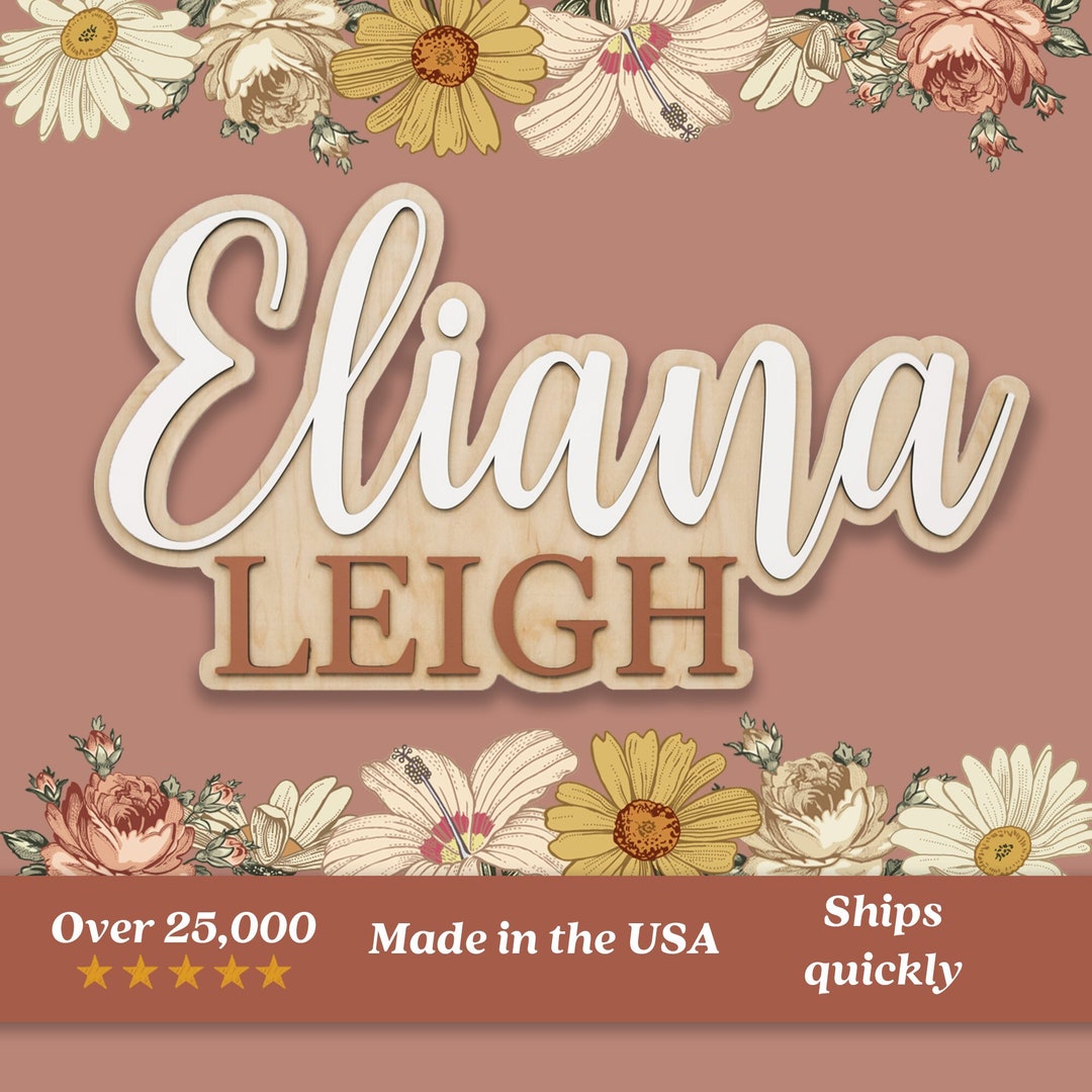 Wood Custom Name Sign, Boho Themed Nursery Wall Decor, Large Name Sign ...