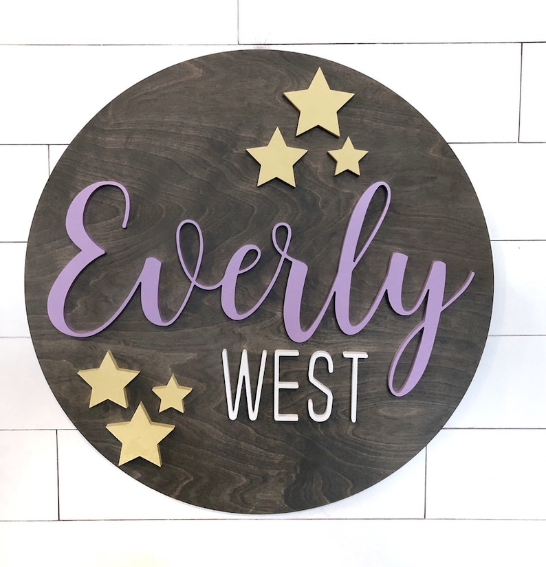 Star Design 18-36 Round Sign Baby Name Sign | Etsy