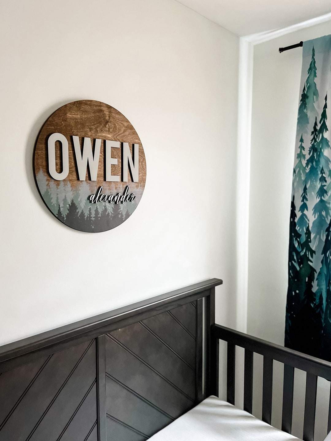 3D Name Sign Pine Tree Mountain Decor, Personalized Wooden Name Sign ...