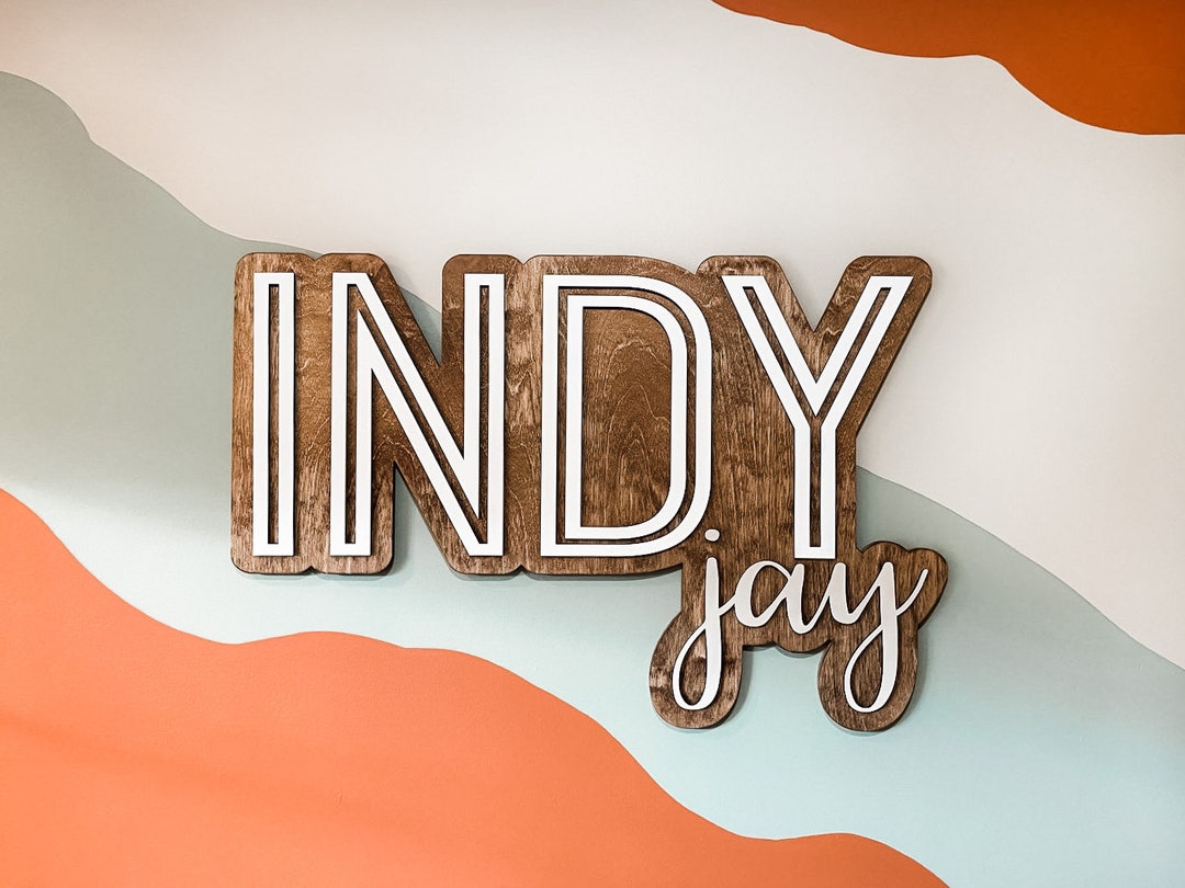 Outline Name Sign, Wooden Name Sign, Large Wood Name Sign, Nursery Wall ...