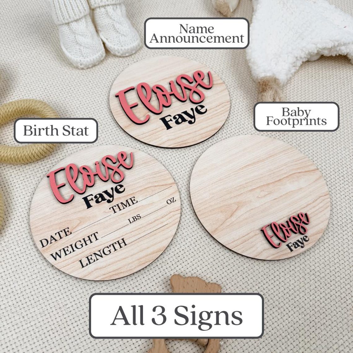 Newborn Arrival Announcement Signs, Baby Name Reveal, Baby Birth Stat ...