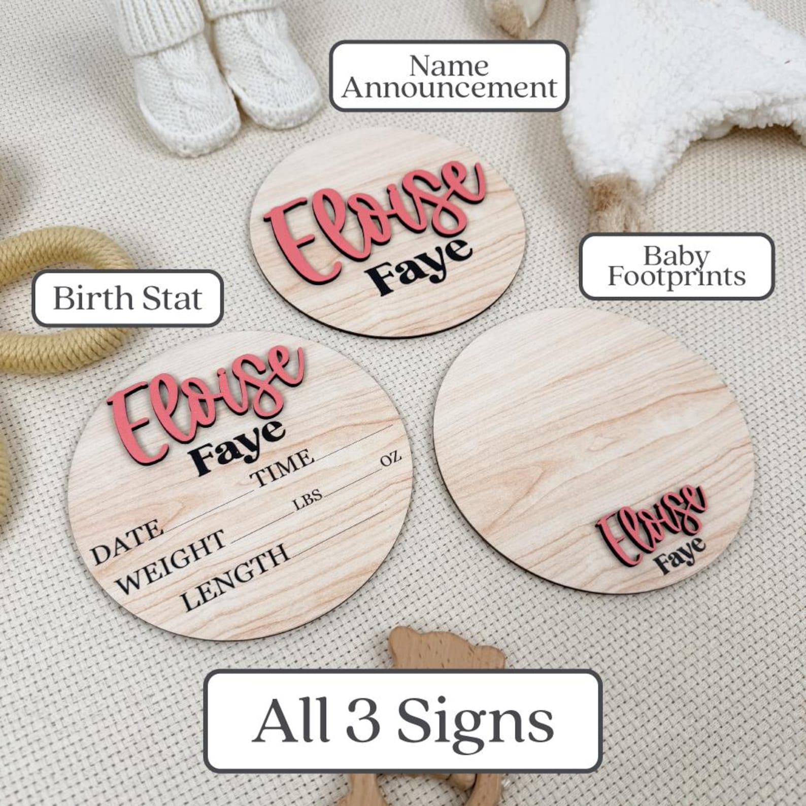 Newborn Arrival Announcement Signs, Baby Name Reveal, Baby Birth Stat ...