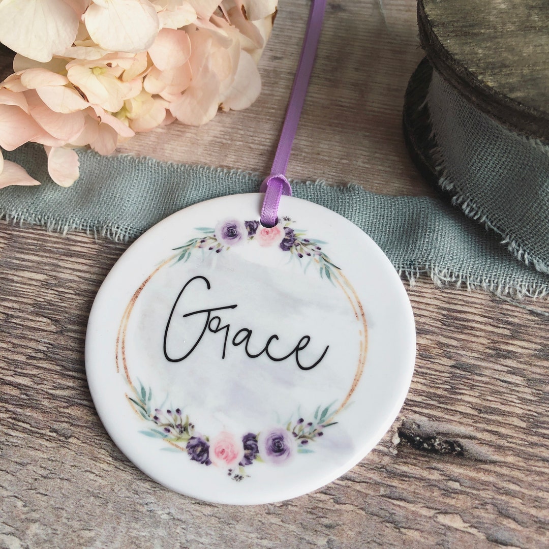 Personalised Name With Initial Pretty Floral Design Ceramic Ornament ...