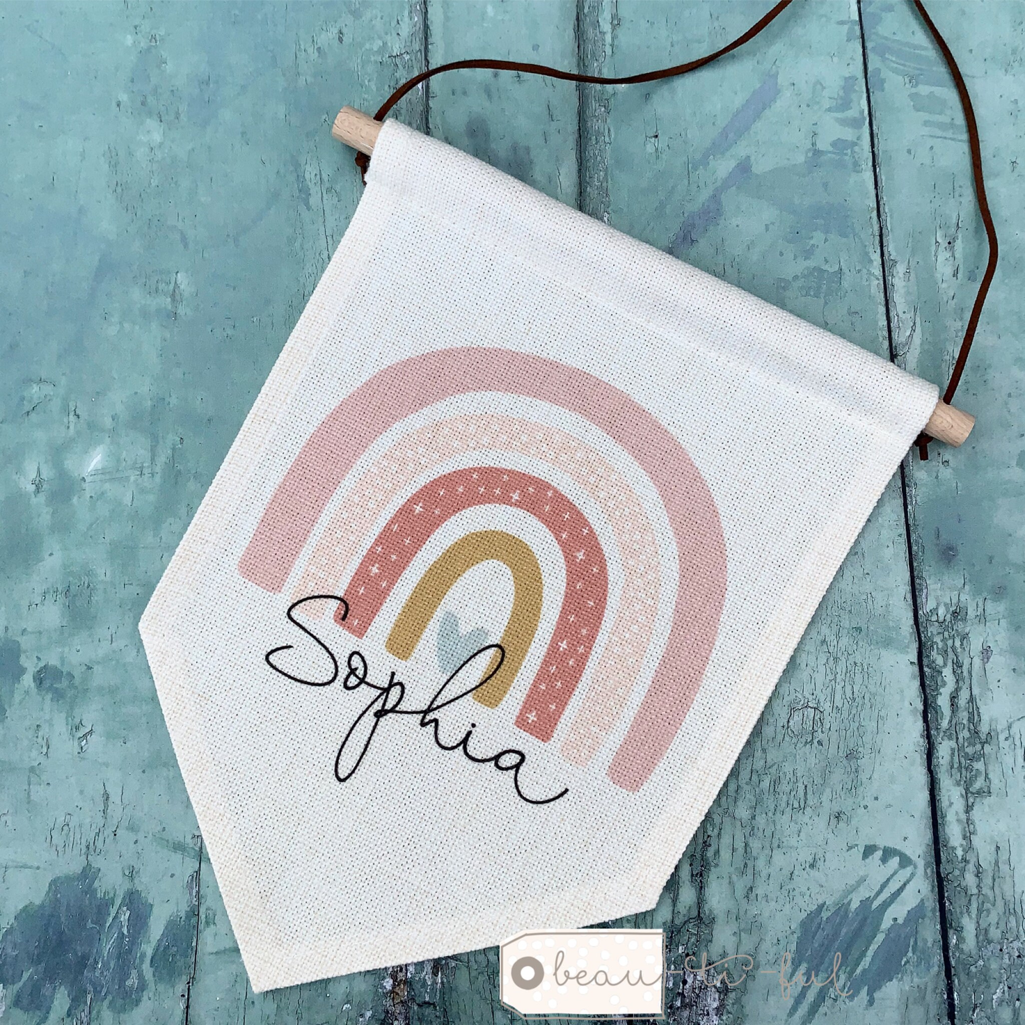Personalised Name ... Pastel Rainbow Design Home Quote Linen Style ...