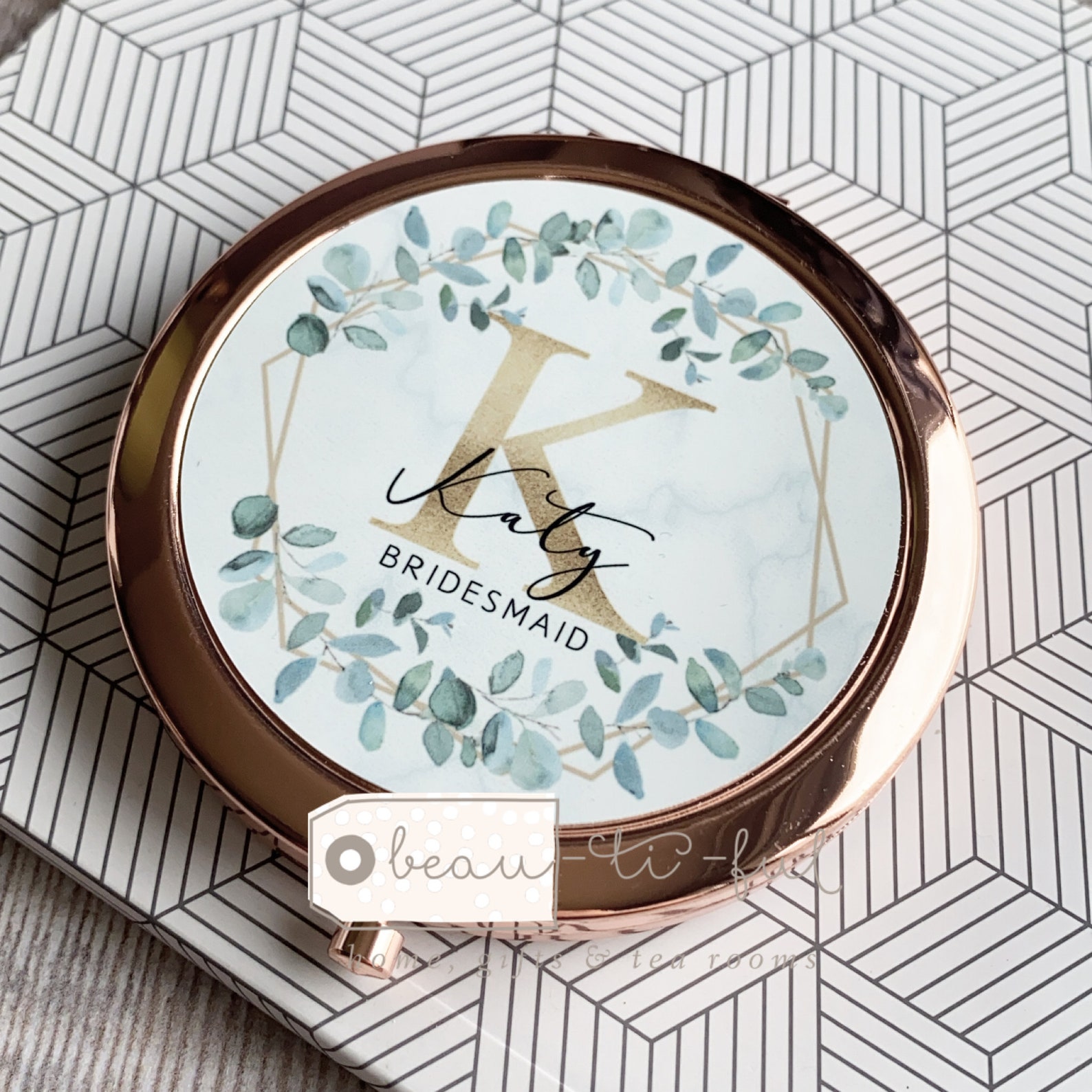 Personalised Initial and Name Geometric Greenery Round Rose - Etsy