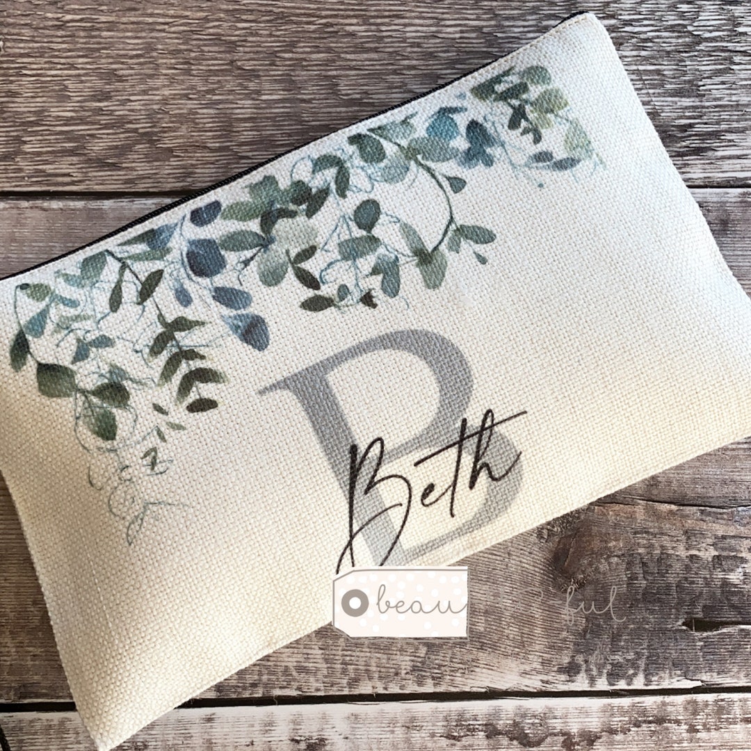 Personalised Name and Initial.. Botanical Greenery Design Linen Style ...
