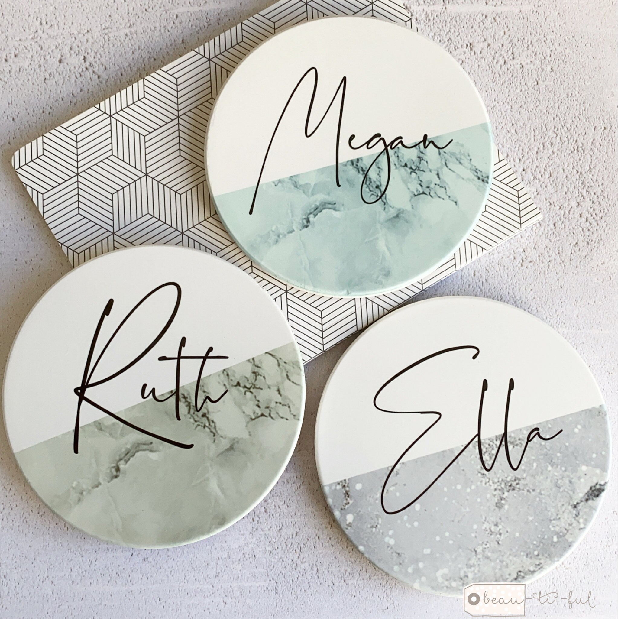 Personalised Name Marble Style Ceramic Round Coaster - Etsy UK