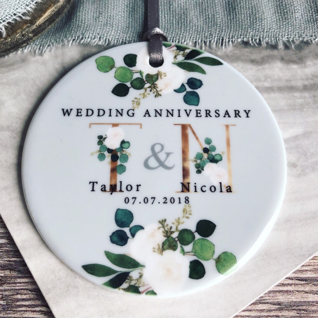 Personalised Wedding Anniversary Initials Floral With Greenery Wedding ...