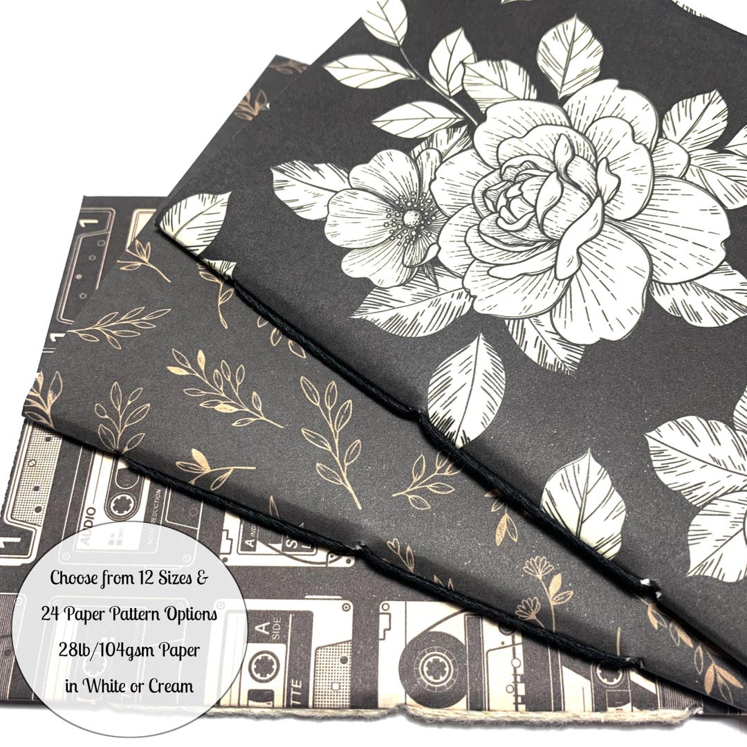 3 Vintage Style Notebooks in 12 Sizes and 24 Paper Pattern Options ...