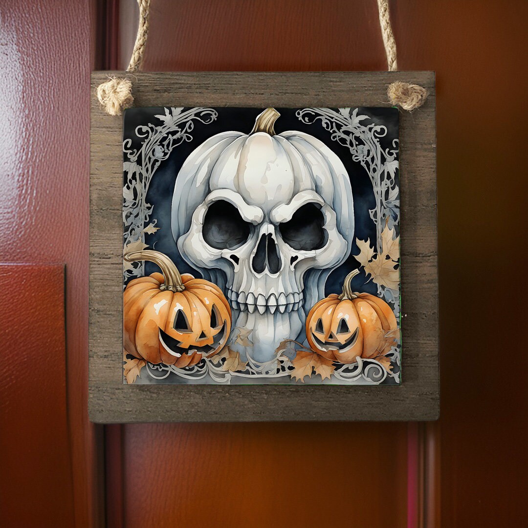 Skull Wood Wall Signs Halloween Decorations Wreath Signs Wood and ...