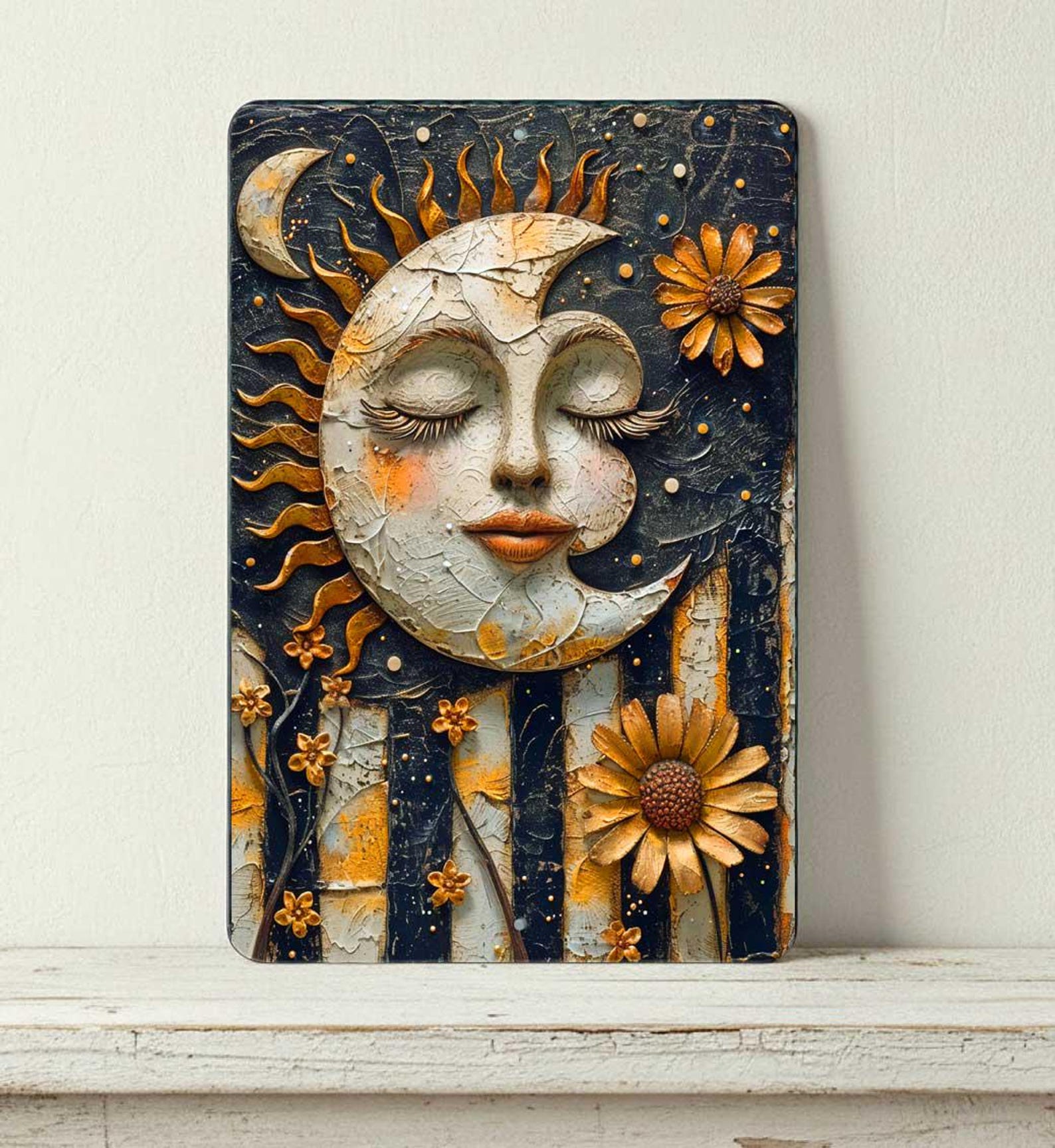 Sun & Moon Celestial Metal Sign – 8x12 Boho Moon Goddess Wall Art ...