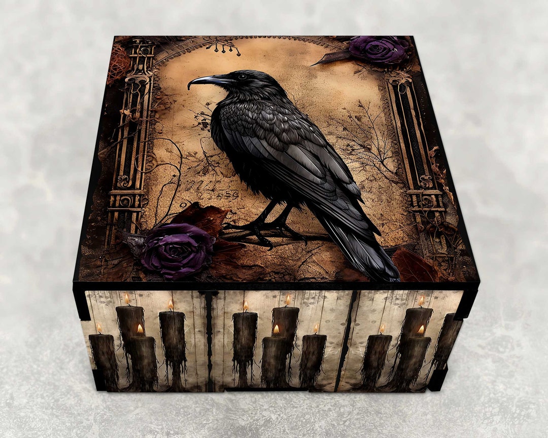 Gothic Raven Laser-cut Stash Box - Old World Styled Design 4"x4"x2 ...