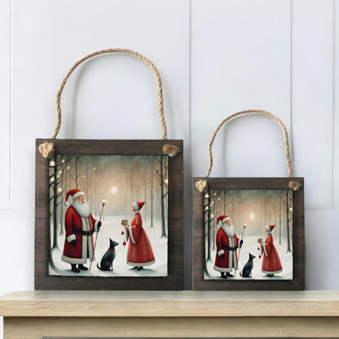 Christmas Santa Hanging Sign Large Wood Ornaments Wood and Aluminum 4.8 ...