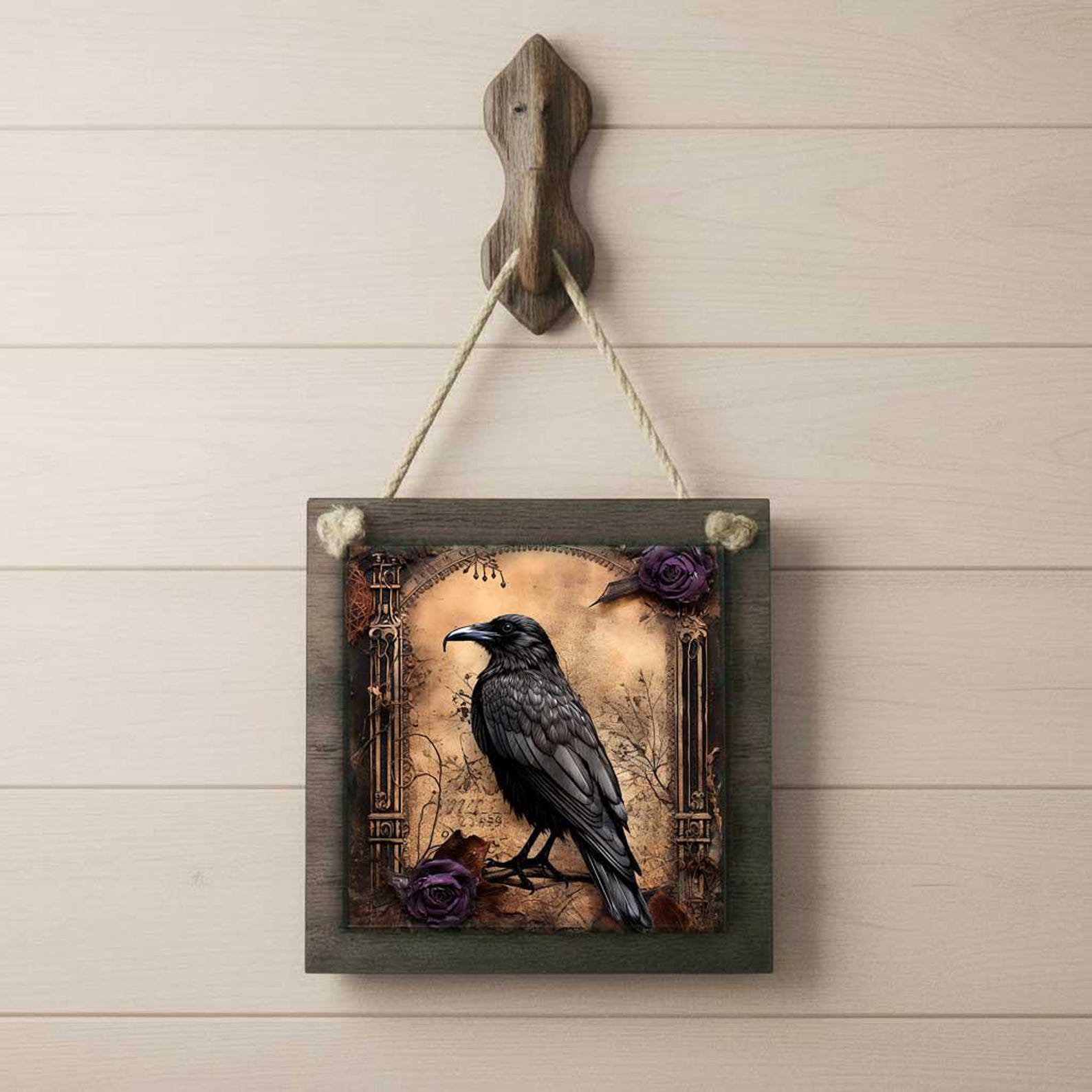 Raven Gothic Wall Sign- Framed Aluminum Print, Dark Decor, Hanging ...