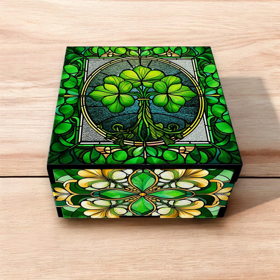 Irish Shamrock Celtic Box - Small Decorative Hardboard Wood Storage for ...