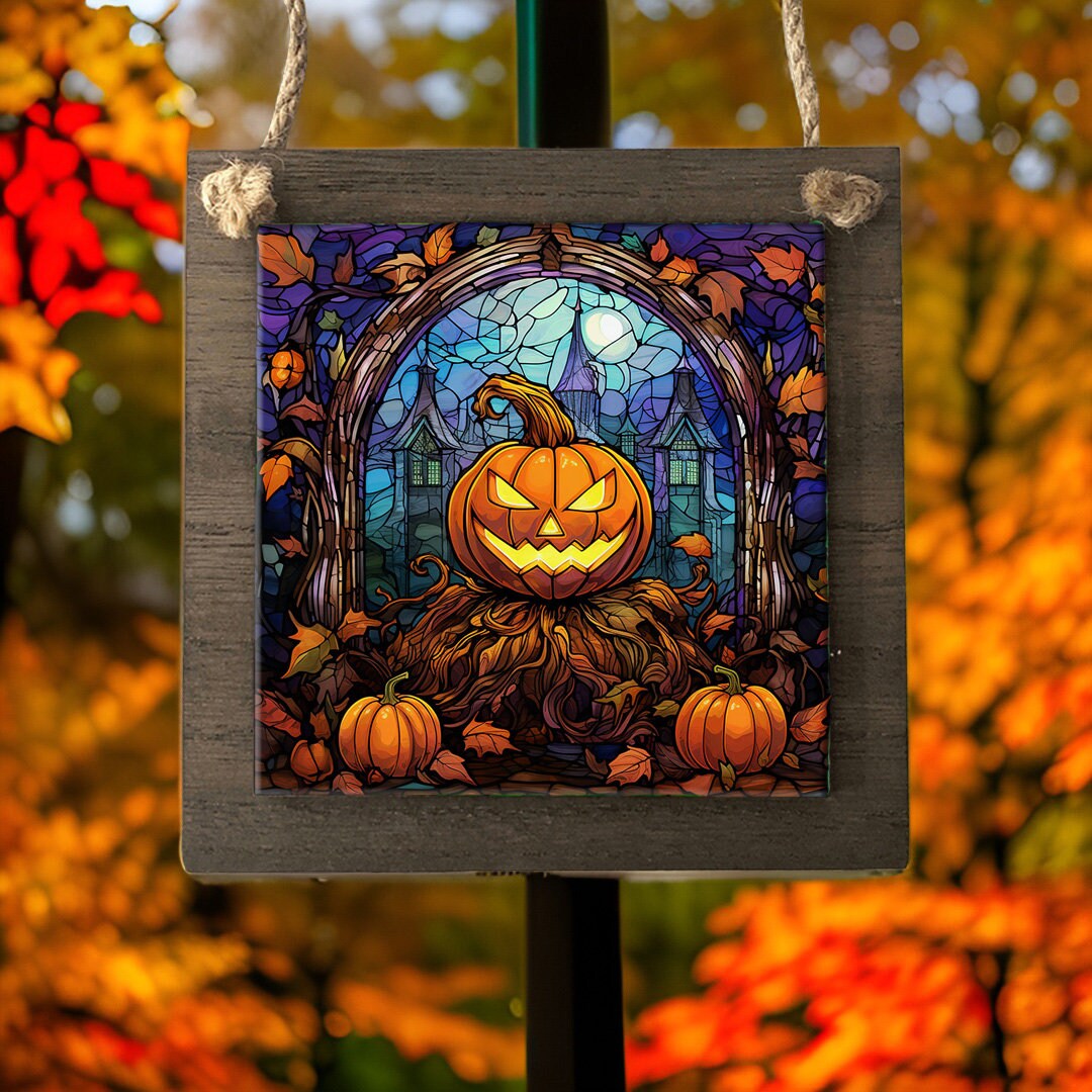 Halloween Pumpkin Spooky Wall Signs Wood and Aluminum Plaques Square 4. ...