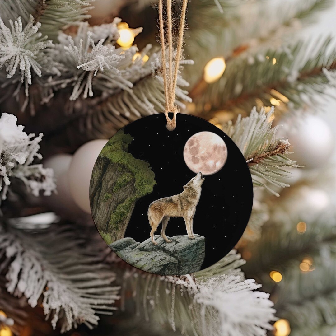 Wild Wolf Christmas Ornament Porcelain 2.875 Inches Round Single/double ...