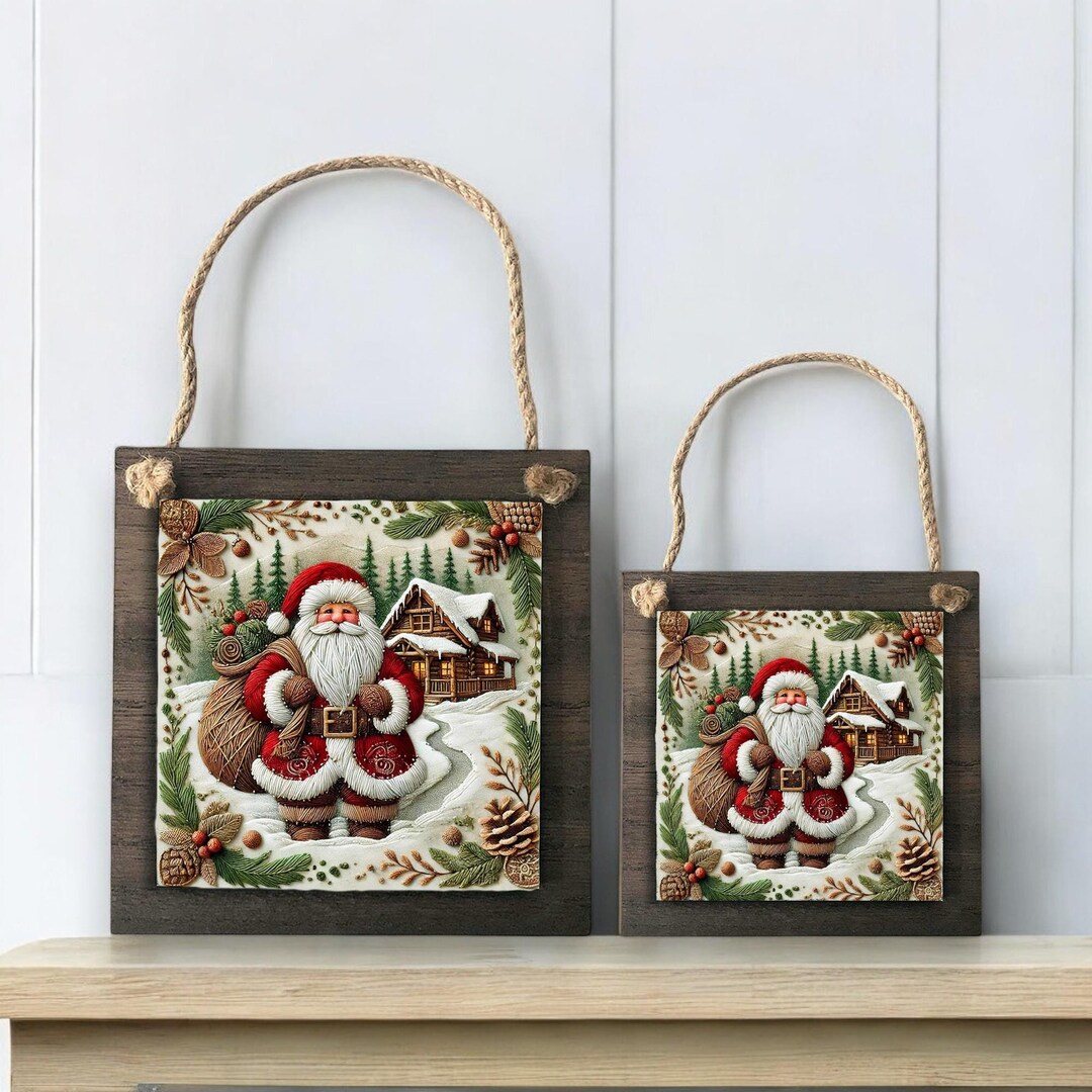 Santa Hanging Christmas Sign Large Wood Ornament Wood and Aluminum 4.8 ...