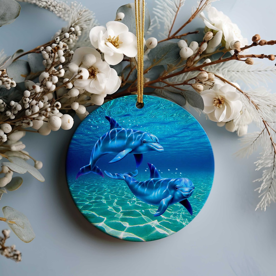 Dolphin Sea Life Christmas Tree Ornament, Porcelain, Beach House ...