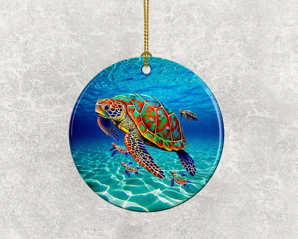 Sea Turtle Porcelain Christmas Tree Ornament Coastal Themed - Etsy